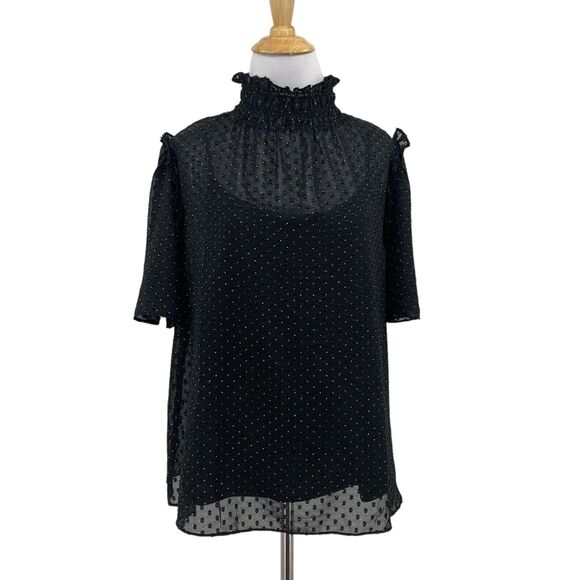 everleigh | Tops | Everleigh Blouse Womens M Medium Swiss Dot Ruffle ...